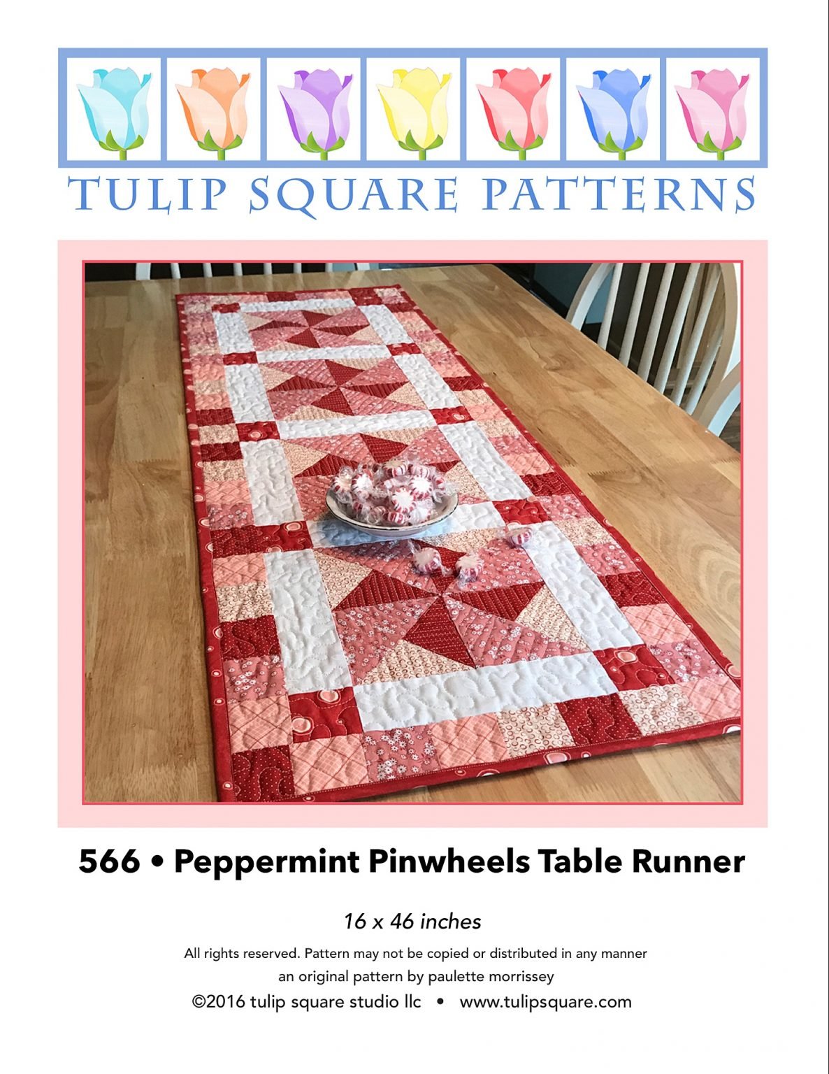 Peppermint Pinwheels Quilted Table Runner Pattern #566 - Tulip Square ...