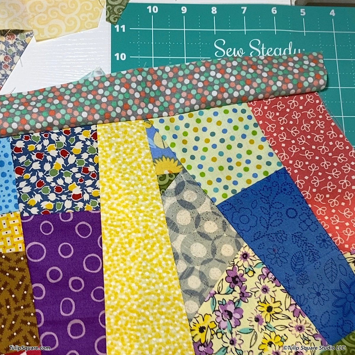 Making scrappy blocks - Tulip Square ~ Patterns for useful quilted goods