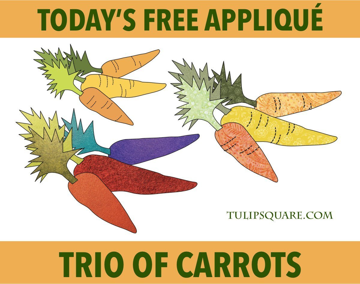Free Vegetable Appliqué Pattern - Trio of Carrots - TulipSquare.com