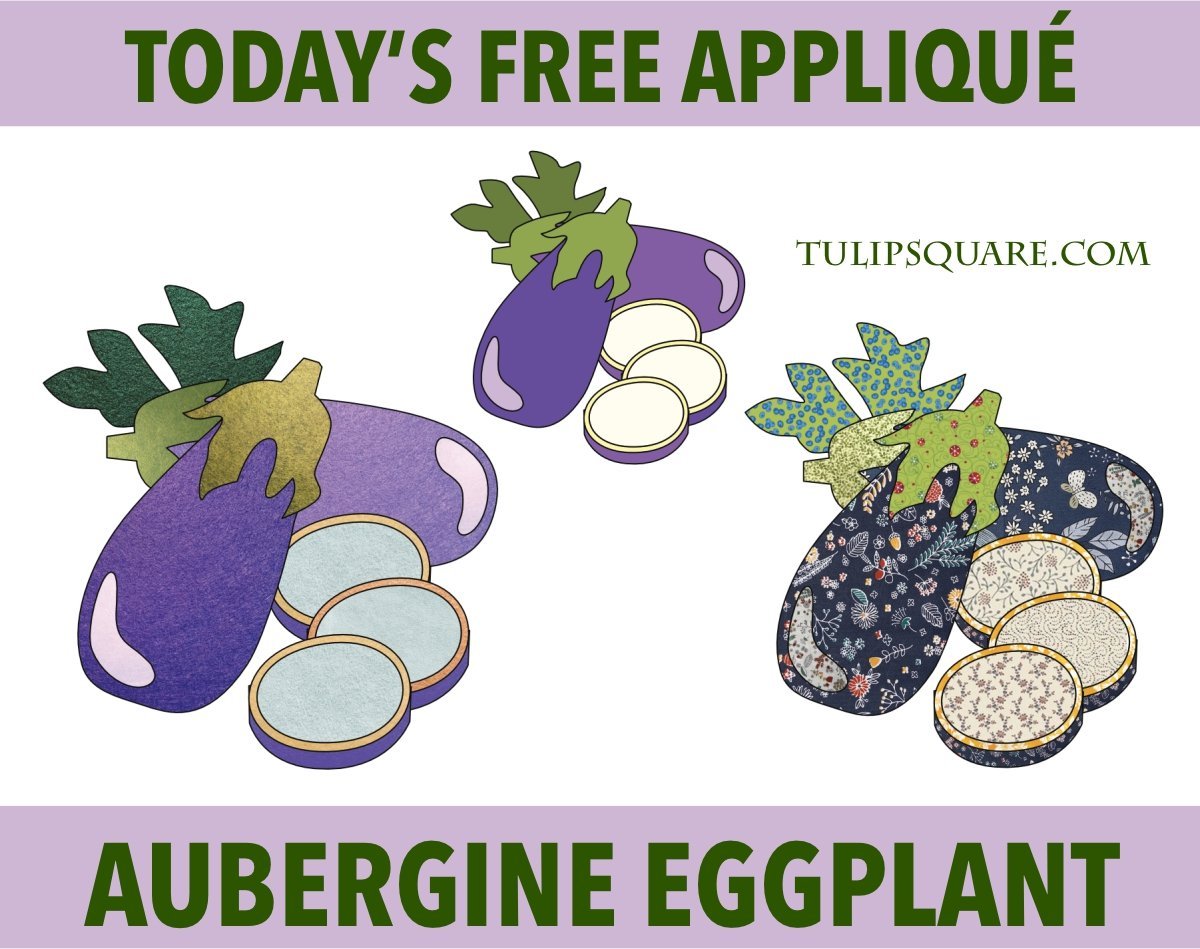 Free Vegetable Appliqué Pattern - Aubergine Eggplant - TulipSquare.com
