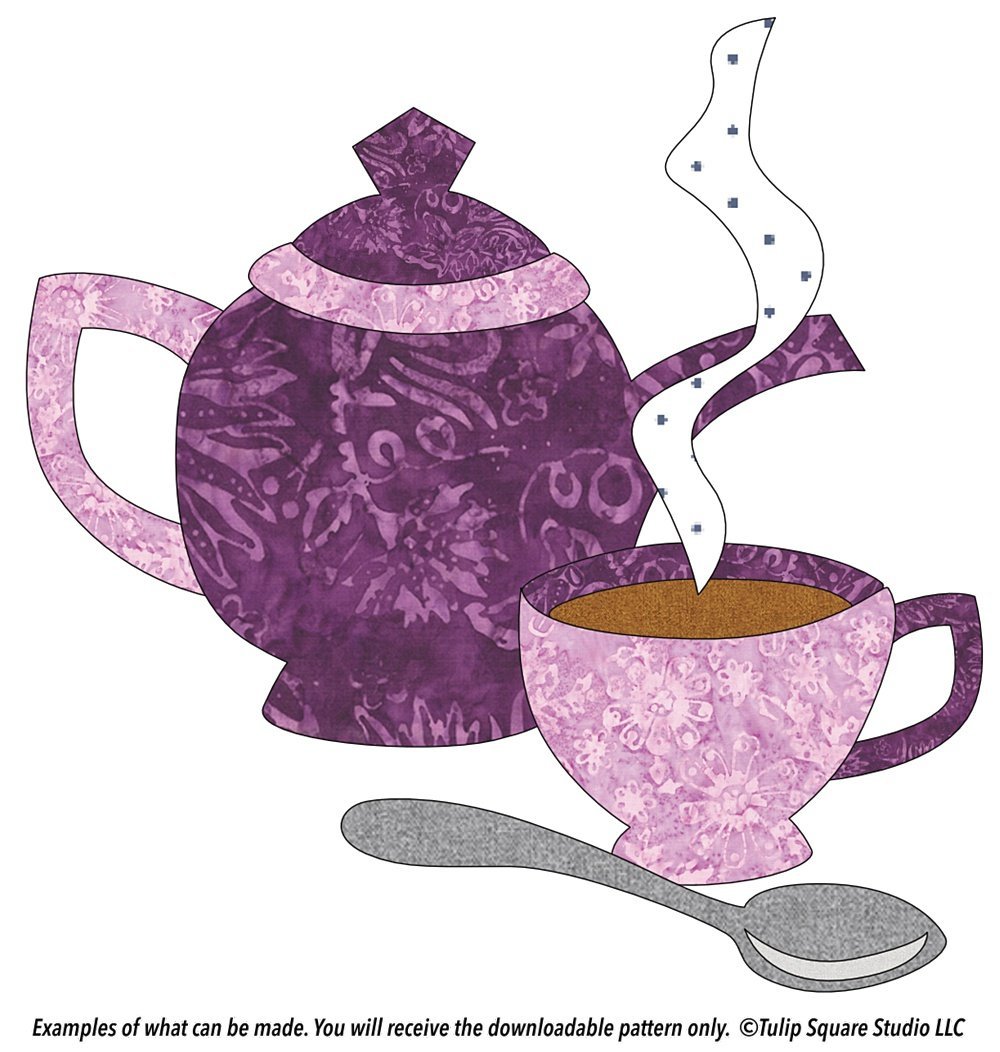 Free Appliqué Pattern - Tea Pot and Tea Cup - TulipSquare.com