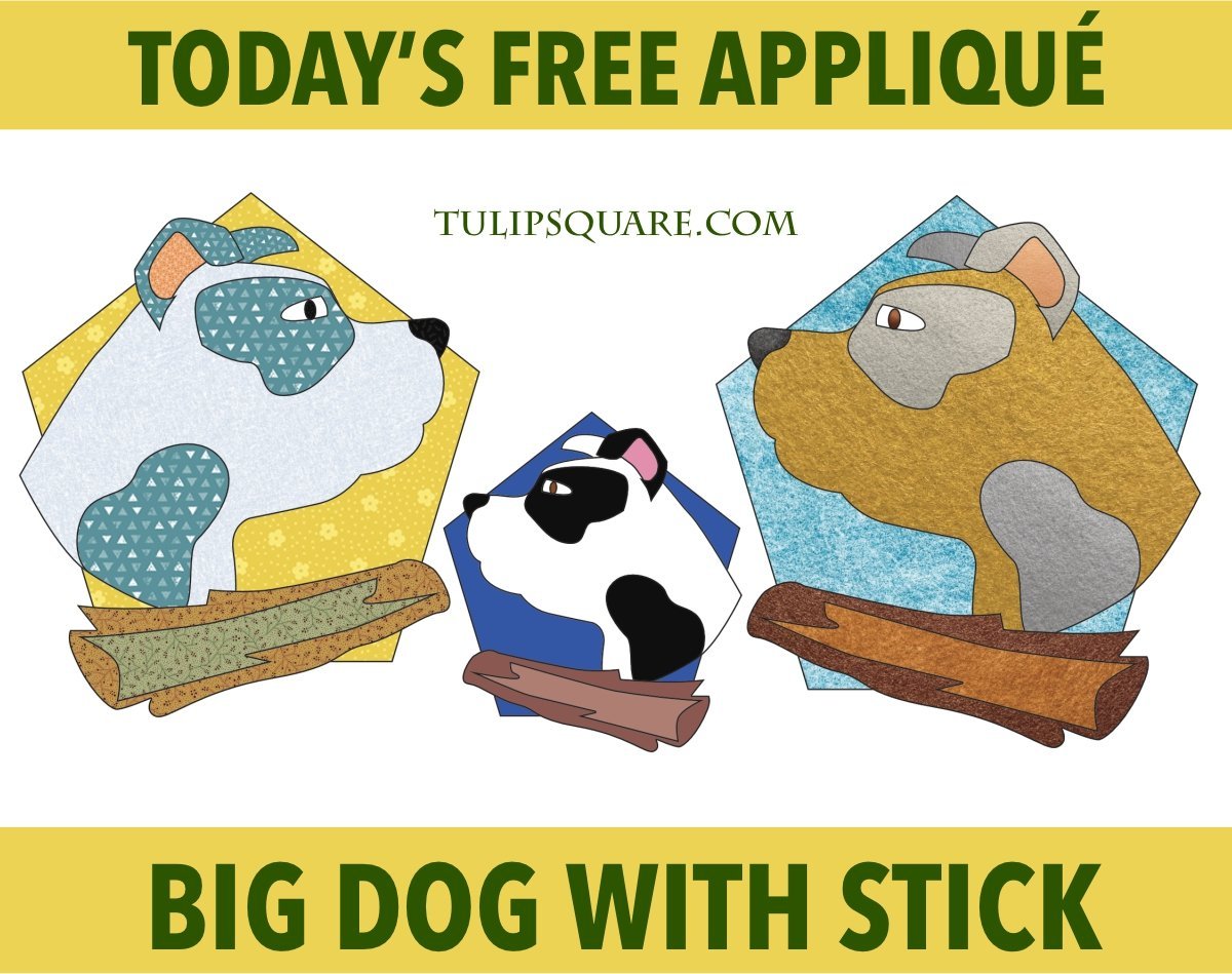 Free Dog Appliqué Pattern - Big Dog with Stick - TulipSquare.com