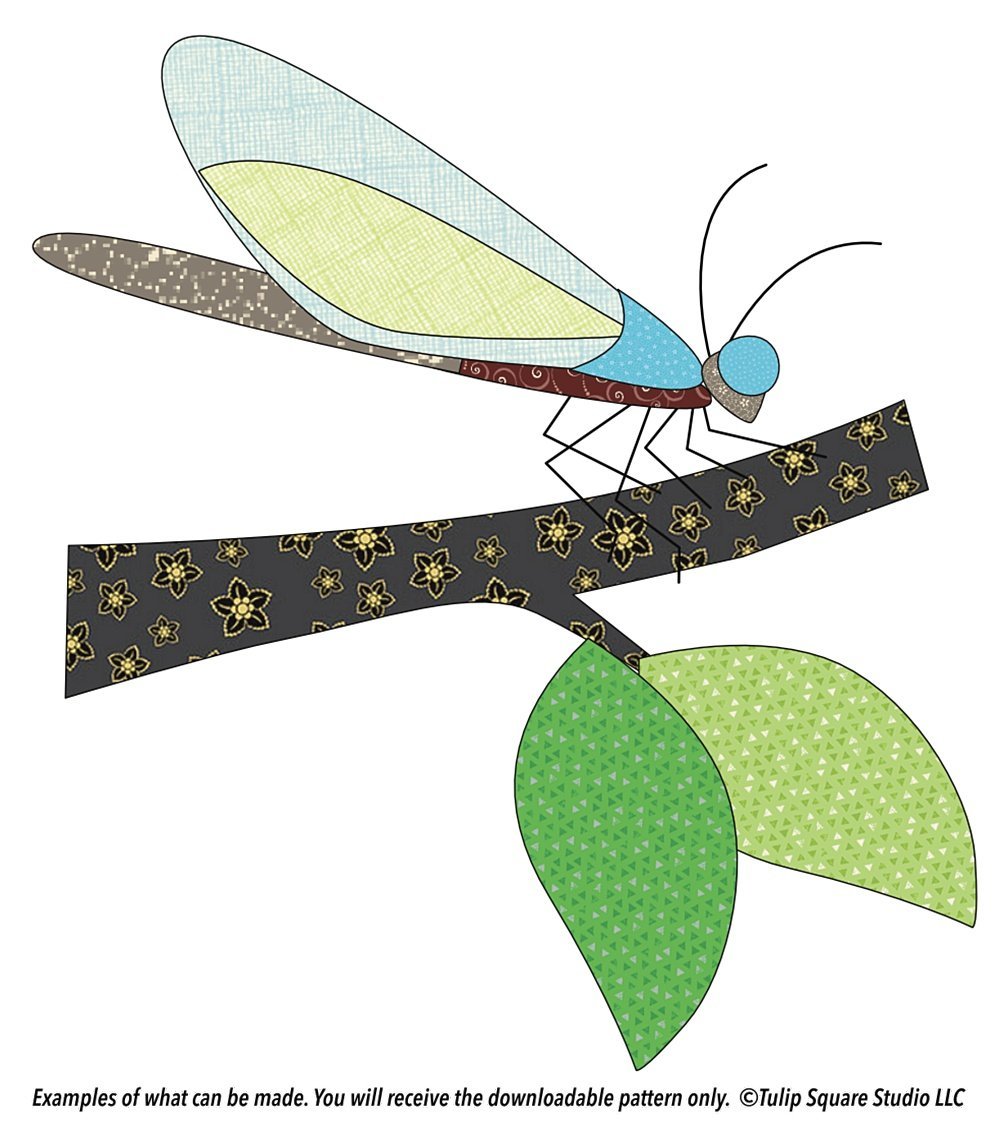 Free Insect Appliqué Pattern - Dragonfly on a Branch - TulipSquare.com