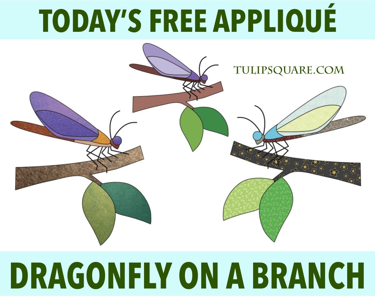 Free Insect Appliqué Pattern - Dragonfly on a Branch - TulipSquare.com