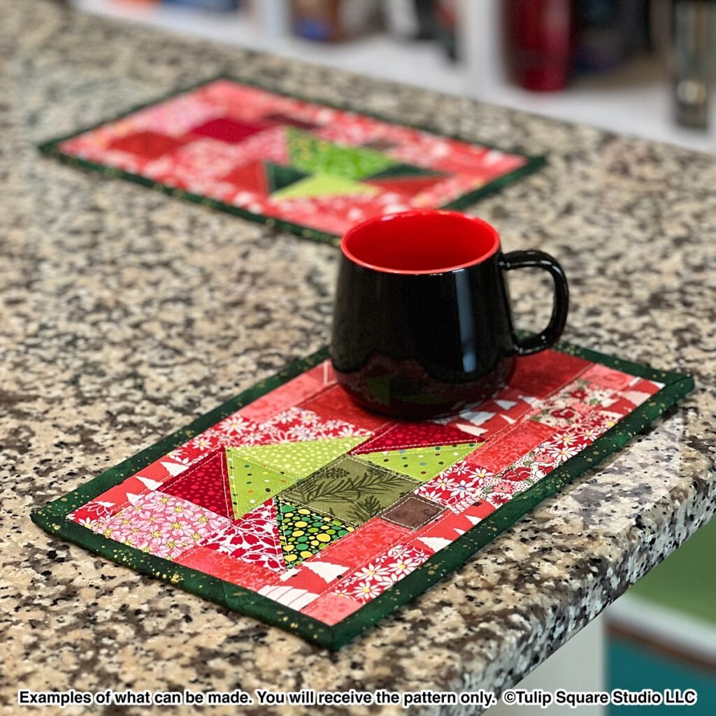 Scrappy Christmas Tree Mug Rugs #637 - Tulip Square ~ Patterns for ...